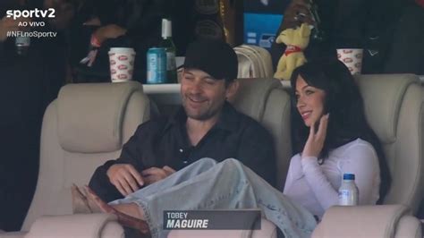 Tobey Maguire 50 Cosies Up To Model Mishka Silva 20 At Super Bowl