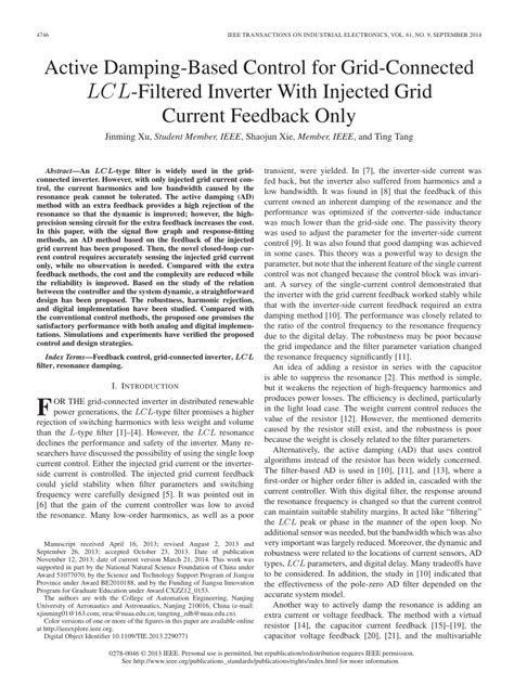 Pdf Active Damping Based Control For Grid Connected Lcl Filtered