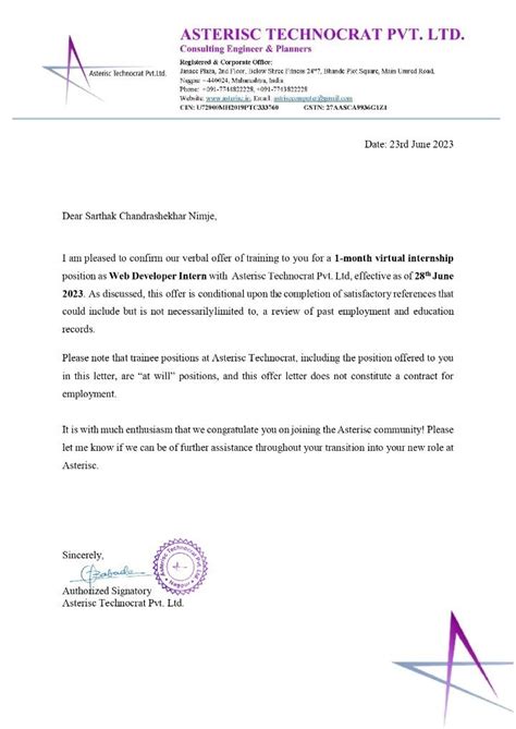 Sarthak Nimje On Linkedin Internship Asterisctechnocrat Asterisc