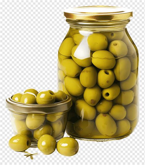 стеклянная банка и стаканы с зелеными оливками, акварельные зеленые ...