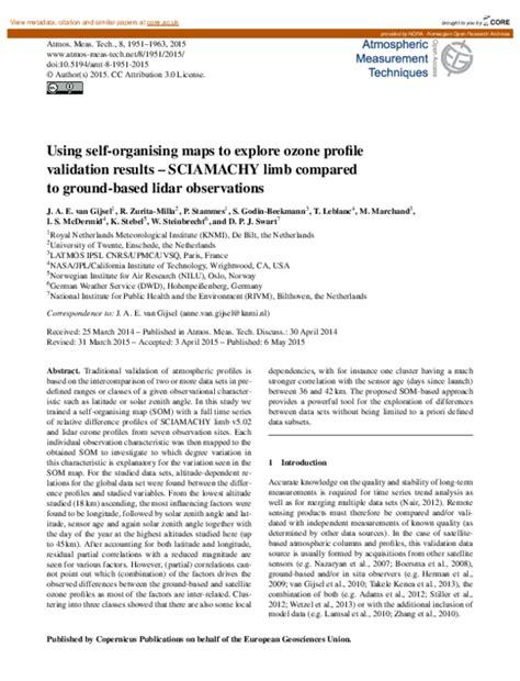 Pdf Using Self Organising Maps To Explore Ozone Profile Validation Results Sciamachy Limb