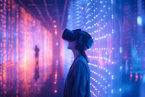 Premium Photo | Immersive virtual reality experience user navigating through a digital landscape