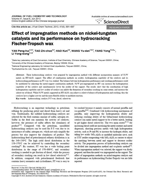Effect Of Impregnation Methids On Ft Converison Of Wax Download Free