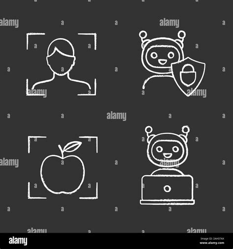 Machine Learning Chalk Icons Set Facial Recognition Secured Chatbot