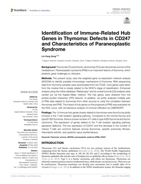Pdf Identification Of Immune Related Hub Genes In Thymoma Defects In