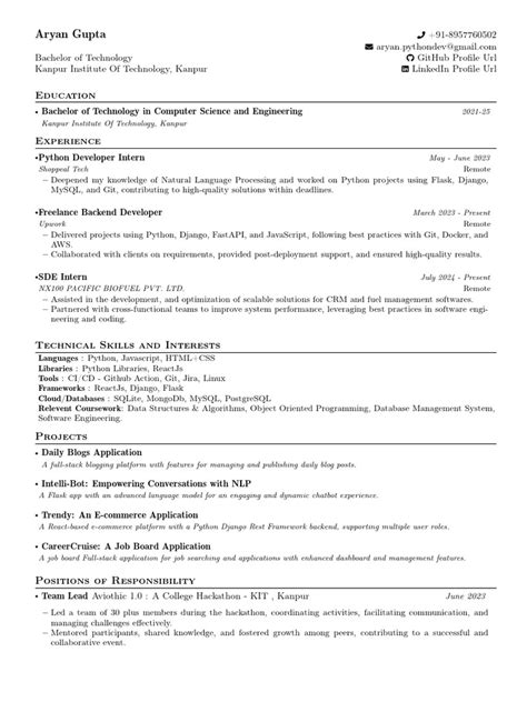 Aryan Backend Dev Resume Pdf Python Programming Language Computers