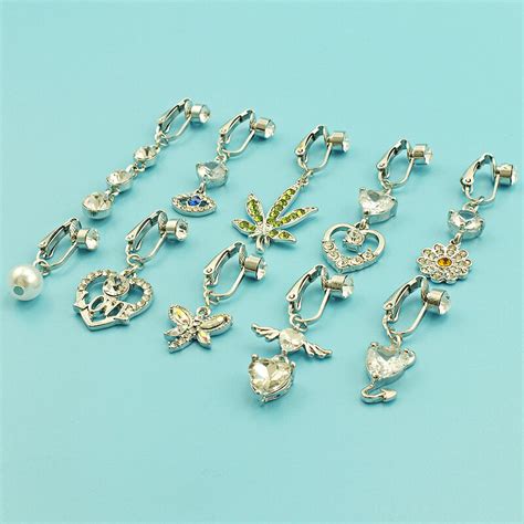 가짜 배꼽 나비 배꼽 피어싱 하트 클립 배꼽 가짜 나비 잎 연골 귀걸이 클립 패션 주얼리