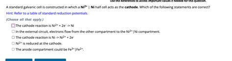 Solved A Standard Galvanic Cell Is Constructed In Which A