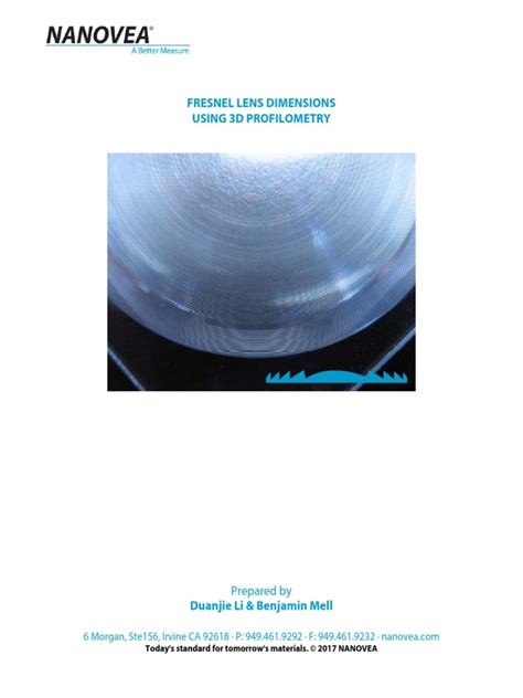 fresnel lens dimensions using 3d profilometry prepared by pdf lens