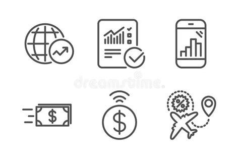 checked calculation money transfer and world statistics icons set