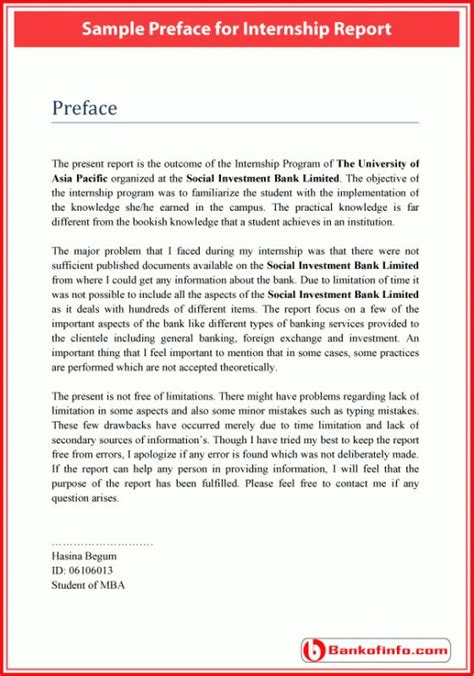 Sample Preface For Internship Report Internship Report Internship Psychology Internships