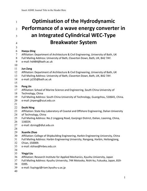 Pdf Optimisation Of The Hydrodynamic Performance Of A Wave Energy Converter In An Integrated