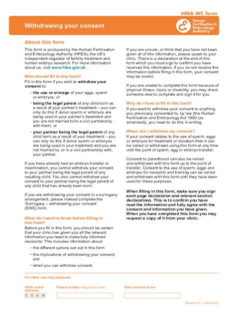 Fillable Online Fillable Online Withdrawing Your Consent Hfea Wc Form