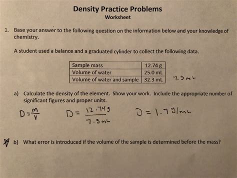 Solved Density Practice Problems Worksheet Base Your Chegg