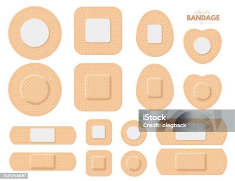 의료용 접착 붕대 세트 응급 처치를위한 현실적인 3d 베이지 색 끈적 끈적한 석고 패치 붕대에 대한 스톡 벡터 아트 및 기타