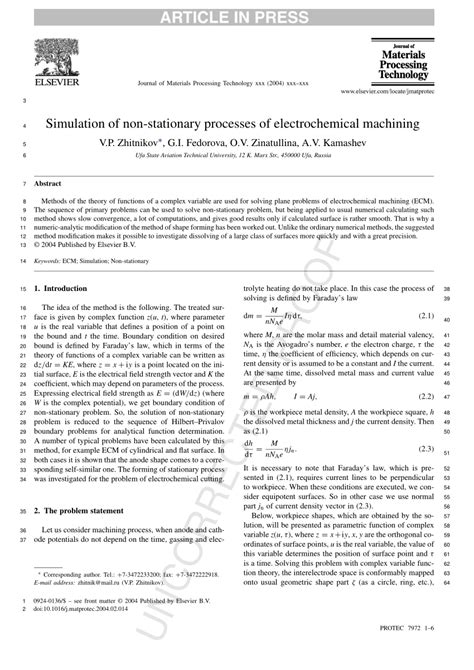 Pdf Simulation Of Non Stationary Processes Of Electrochemical Machining