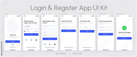 Login And Register App Ui Kit Sign Up And Sign In Forms Forms Page For Mobile App Vector