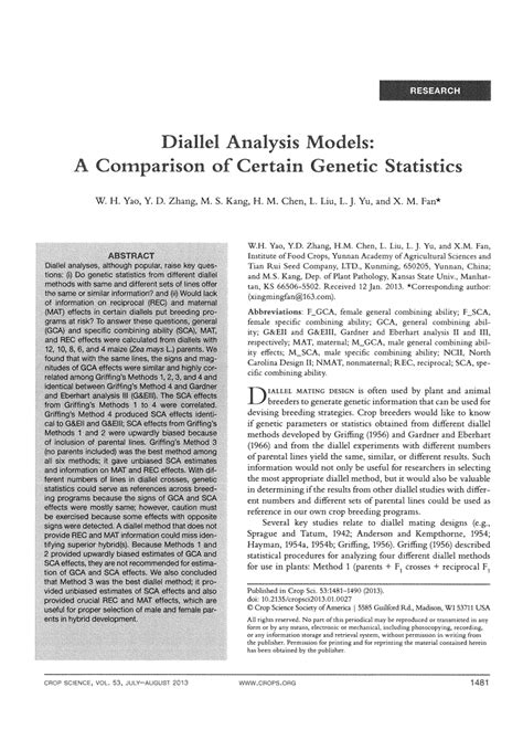Pdf Diallel Analysis Models A Comparison Of Certain Genetic Statistics