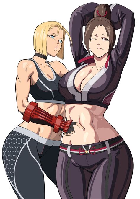 Rule 34 2girls Abs Bangs Belly Belly Button Big Breasts Black Outfit Blonde Hair Blue Eyes