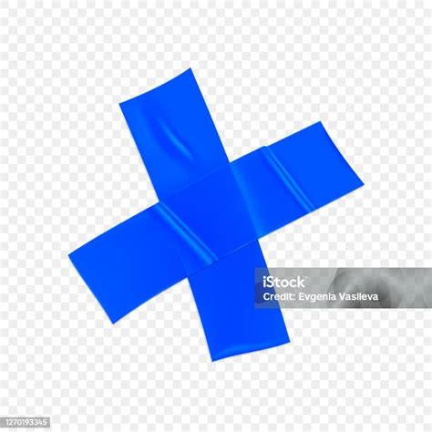 투명 한 배경에 격리 된 블루 덕트 수리 테이프 크로스 고정을위한 사실적인 파란색 접착 테이프 조각 접착제 크로스 용지 접착