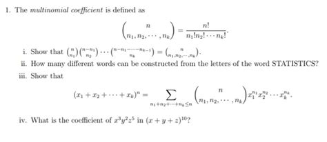 Nume Ng The Multinomial Coefficient Chegg