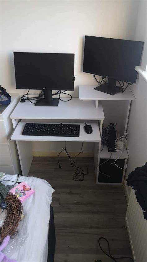 HOMCOM Compact Small Computer PC Desk With Sliding Keyboard Tray Storage Drawer Shelf Home