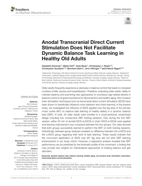 Pdf Anodal Transcranial Direct Current Stimulation Does Not Facilitate Dynamic Balance Task