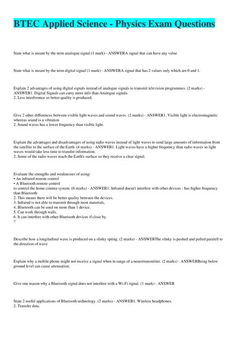 Btec Applied Science Physics Exam Questions Browsegrades