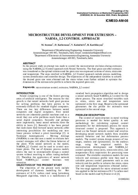 Pdf Microstructure Development For Extrusion Narmal2 Control Approach