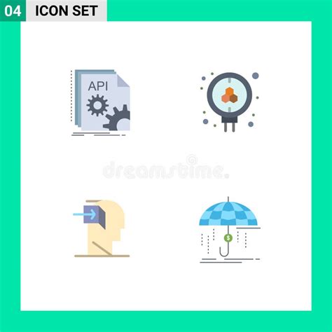 Flat Icon Pack Of 4 Universal Symbols Of Api Door Developer Molecule Inner Stock Vector
