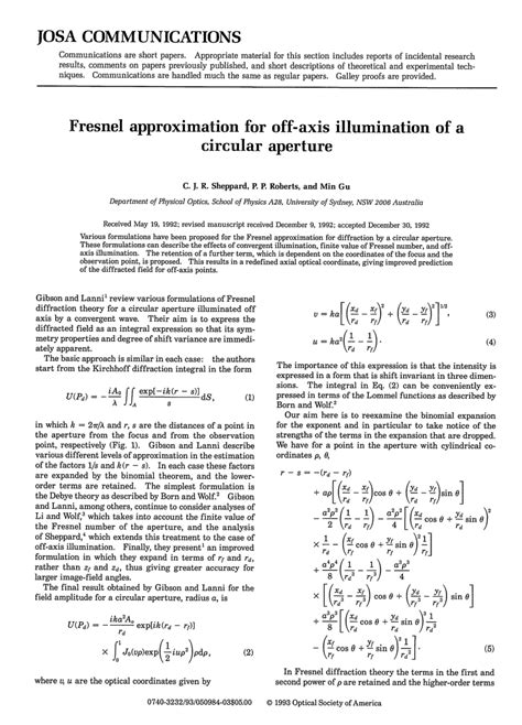Pdf Fresnel Approximation For Off Axis Illumination Of A Circular