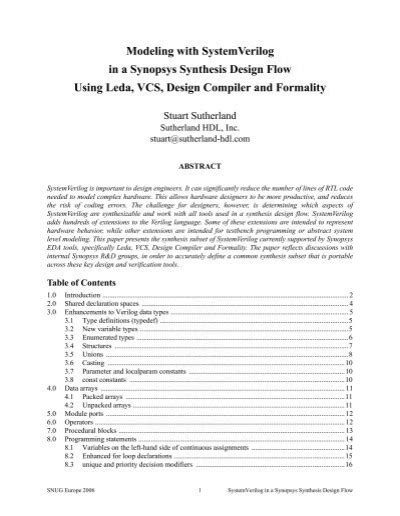 Modeling With Systemverilog In A Synopsys Sutherland Hdl