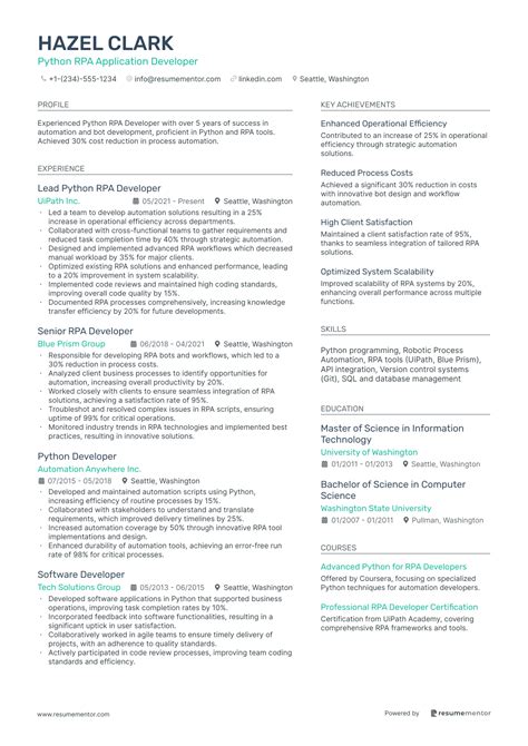 Rpa Developer Resume Examples To Get You Hired In 2025