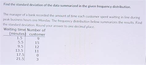 Solved Find The Standard Deviation Of The Data Summarized In