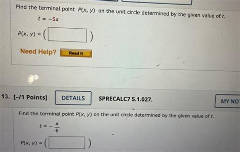 Solved Find The Terminal Point P X Y On The Unit Circle Chegg