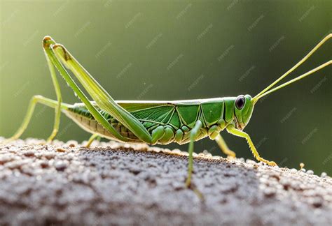 A Green Grasshopper With A Black Eye Premium Ai Generated Image