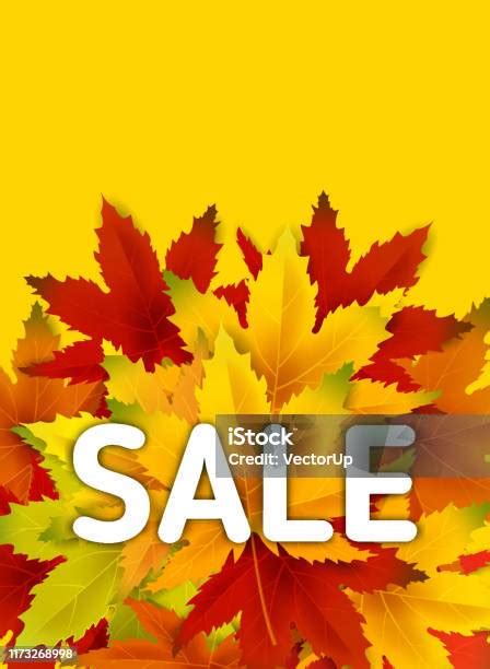 가을 판매 배경 템플릿 나뭇잎의 떨어지는 무리 쇼핑 판매 또는 쇼핑 할인 프로모션 엽서 및 초대 카드에 대한 계절 포스터 벡터