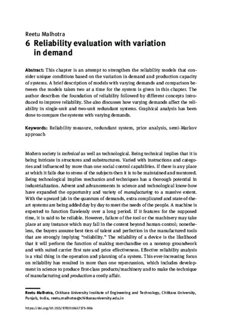 Pdf Reliability Evaluation With Variation In Demand