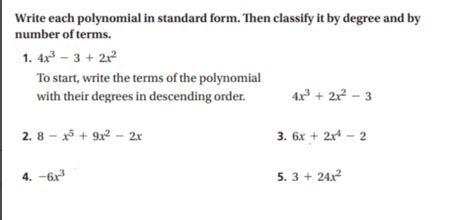 solved write each polynomial in standard form then classify