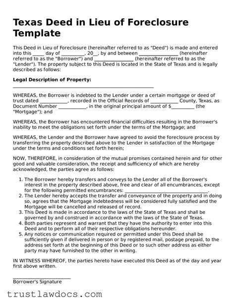 Free Texas Deed In Lieu Of Foreclosure Pdf Form