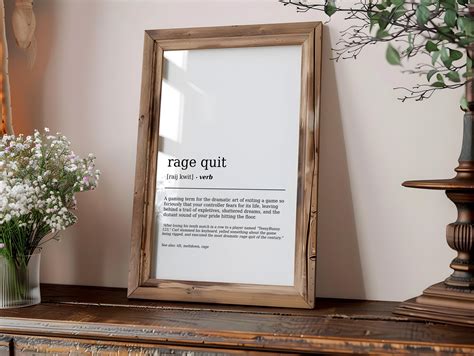 Funny Rage Quit Definition Wall Art Gamer Definition Print Funny Gaming