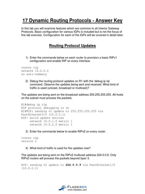 17 Dynamic Routing Protocols Answer Key Pdf Routing Ip Address