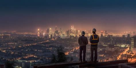 Premium Ai Image A Compelling Image Of Two Construction Engineers Standing At The Base Of A
