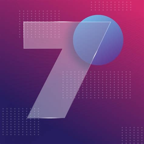 유리 형태 효과 보라색 파란색 그라데이션 배경에 투명 젖빛 아크릴 모양 번호 7 현실적인 Glassmorphism 매트 플렉시