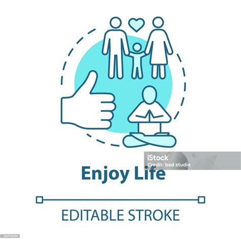 생활 개념 아이콘을 즐길 수 있습니다 좋은 상태를 유지합니다 행복한 존재 사랑하고 휴식을 취할 수있는 능력 라이브 풀 라이프 아이디어 얇은 라인 일러스트 벡터 절연 윤곽선