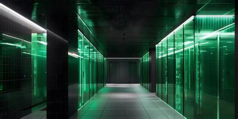 A Green Elevator With Green Lights On The Walls Premium Ai Generated