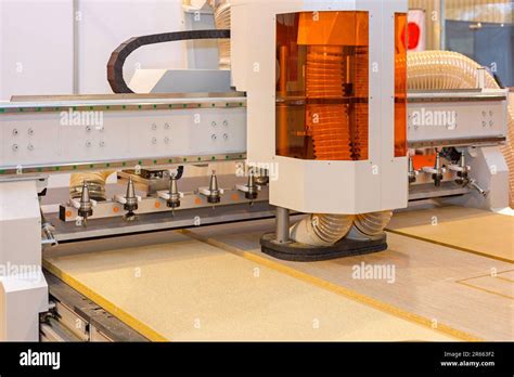 Automated Cnc Wood Router In Furniture Factory Stock Photo Alamy