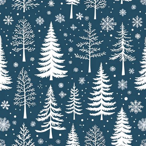 Serene Evergreen Trees Winter Pattern With Snow Accents Seamless