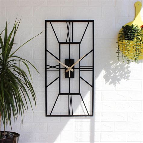 Large Rectangle Metal Wall Clock Modern Geometric Design Etsy