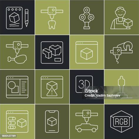 라인 Rgb 및 Cmyk 색상 혼합 3d 프린터 모델 스캐너 닭 다리 종이 및 아이콘에 스케치를 설정합니다 벡터 3차원 형태에